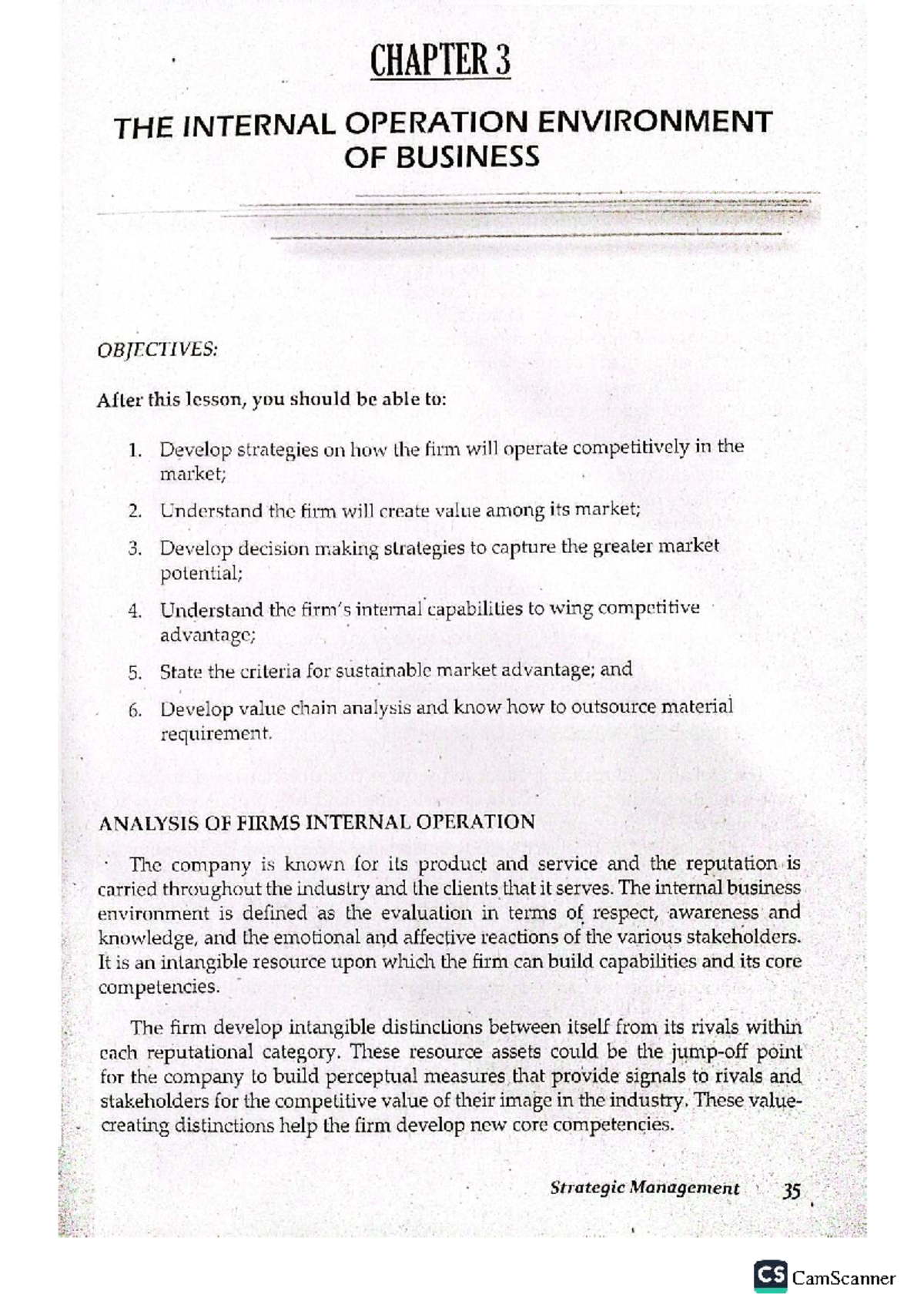 CHAPTER 3: INTERNAL OPERATION ENVIRONMENT IN STRATEGIC MANAGEMENT CS ...