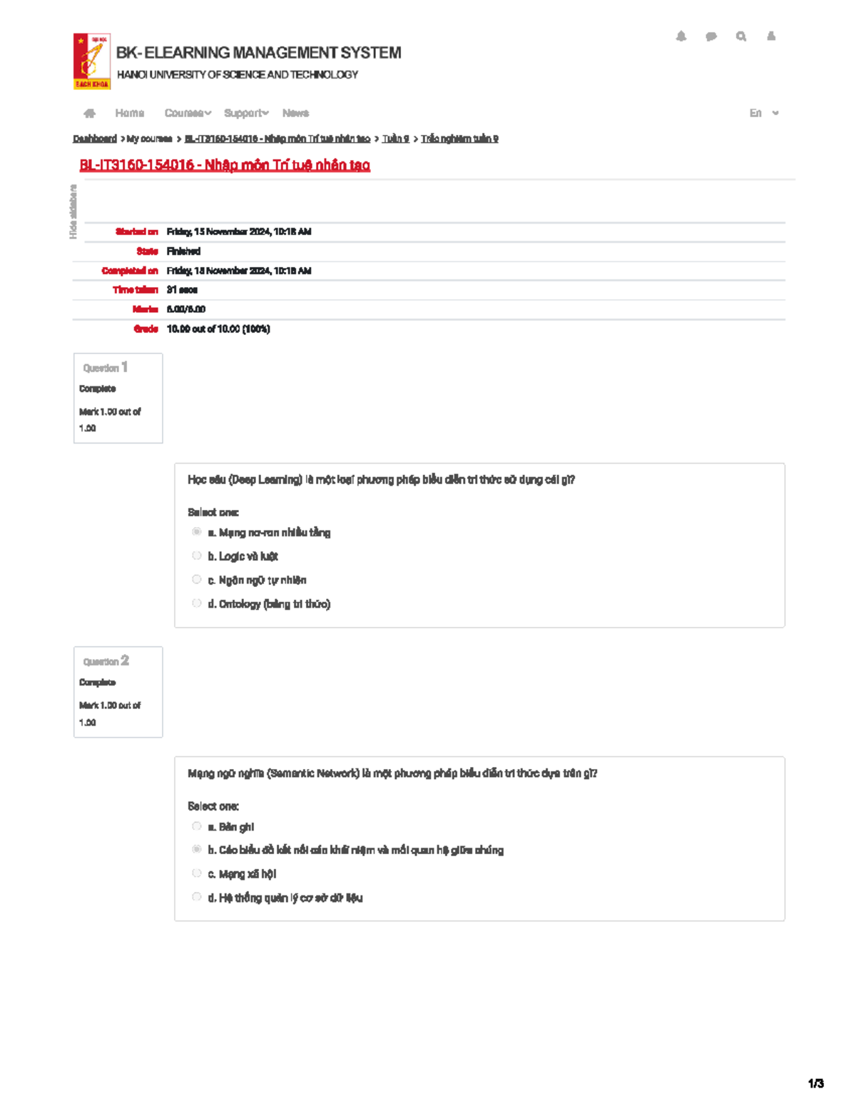 Trắc nghiệm tuần 9 BL-IT3160: Ôn tập và Đánh giá Kết quả - Studocu
