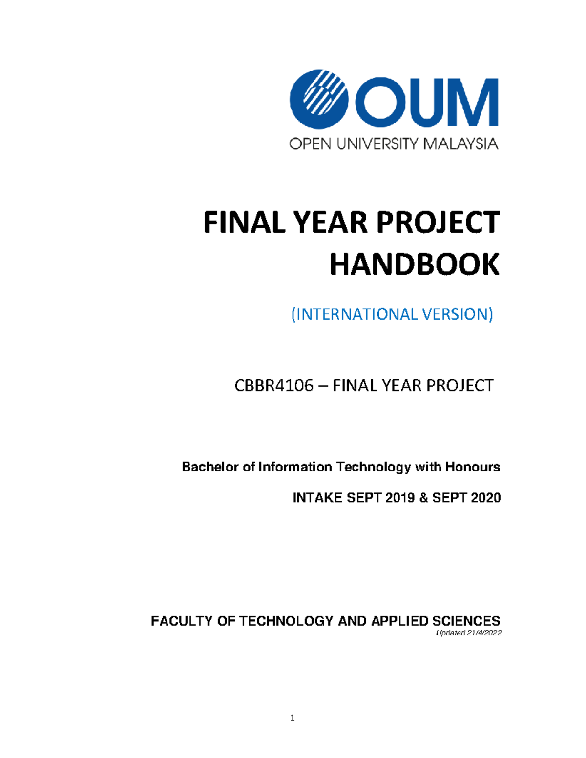 Final Year Project Handbook (CBBR4106) - International Edition - Studocu