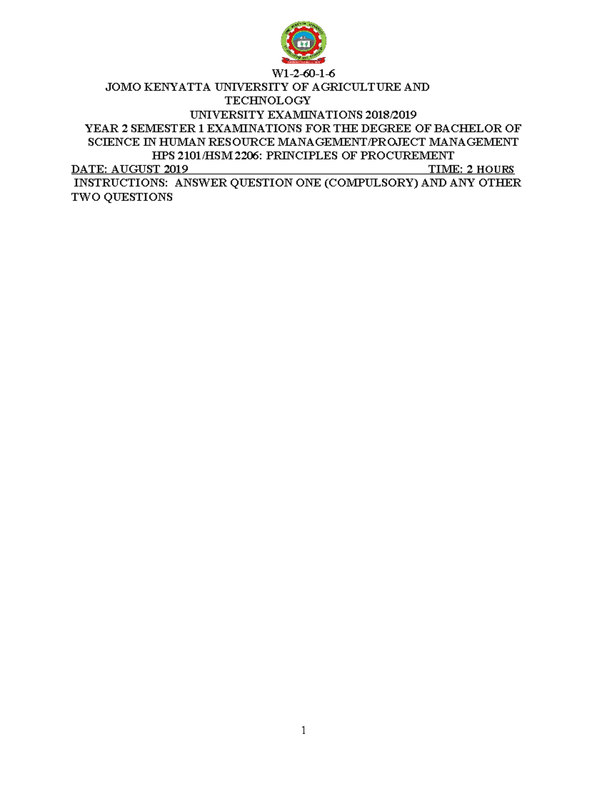 HPS 2101 HSM 2206 Principles OF Procurement - Human resource management ...