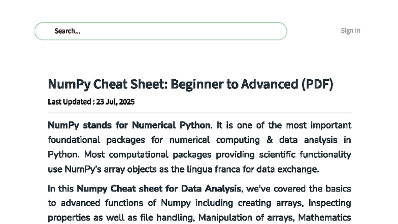 NumPy Cheat Sheet: Beginner to Advanced (CS101) - Studocu