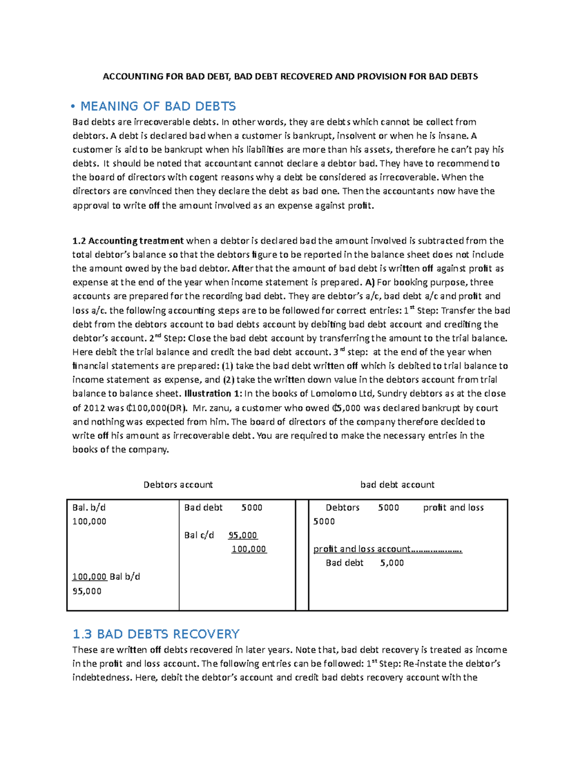 Accounting FOR BAD DEBT - ACCOUNTING FOR BAD DEBT, BAD DEBT RECOVERED ...