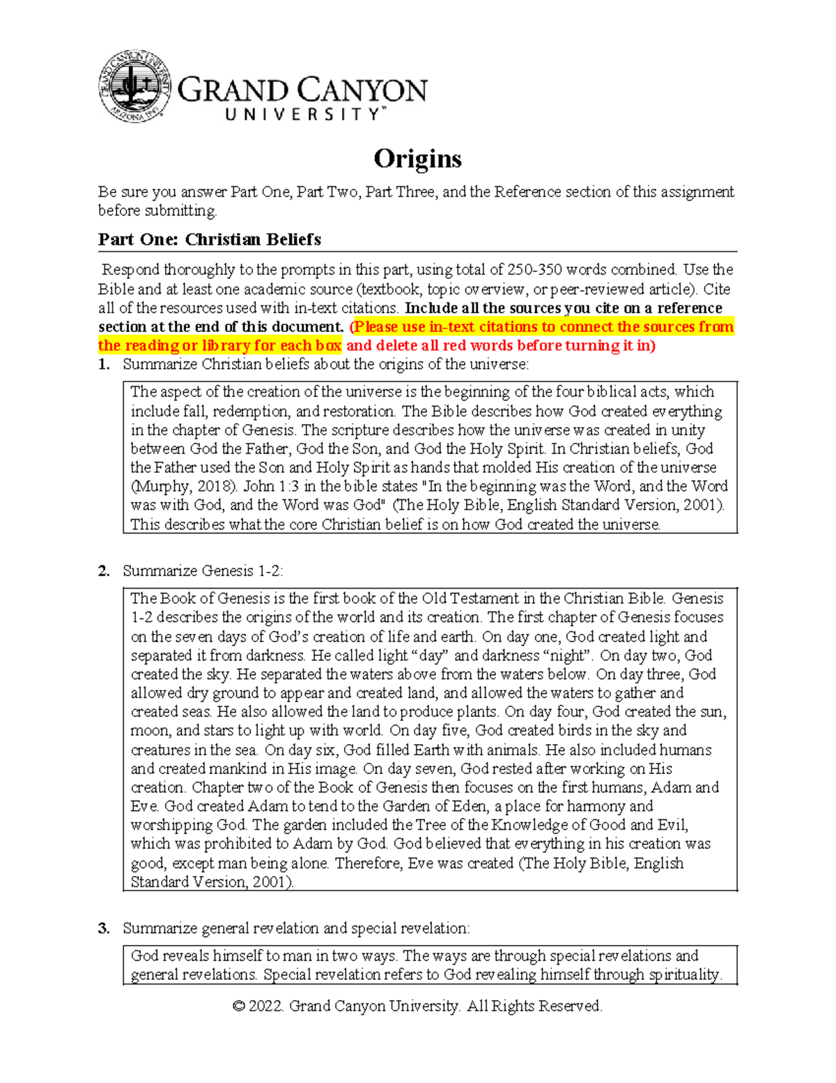 Topic 2 Origins - Origins Be sure you answer Part One, Part Two, Part ...