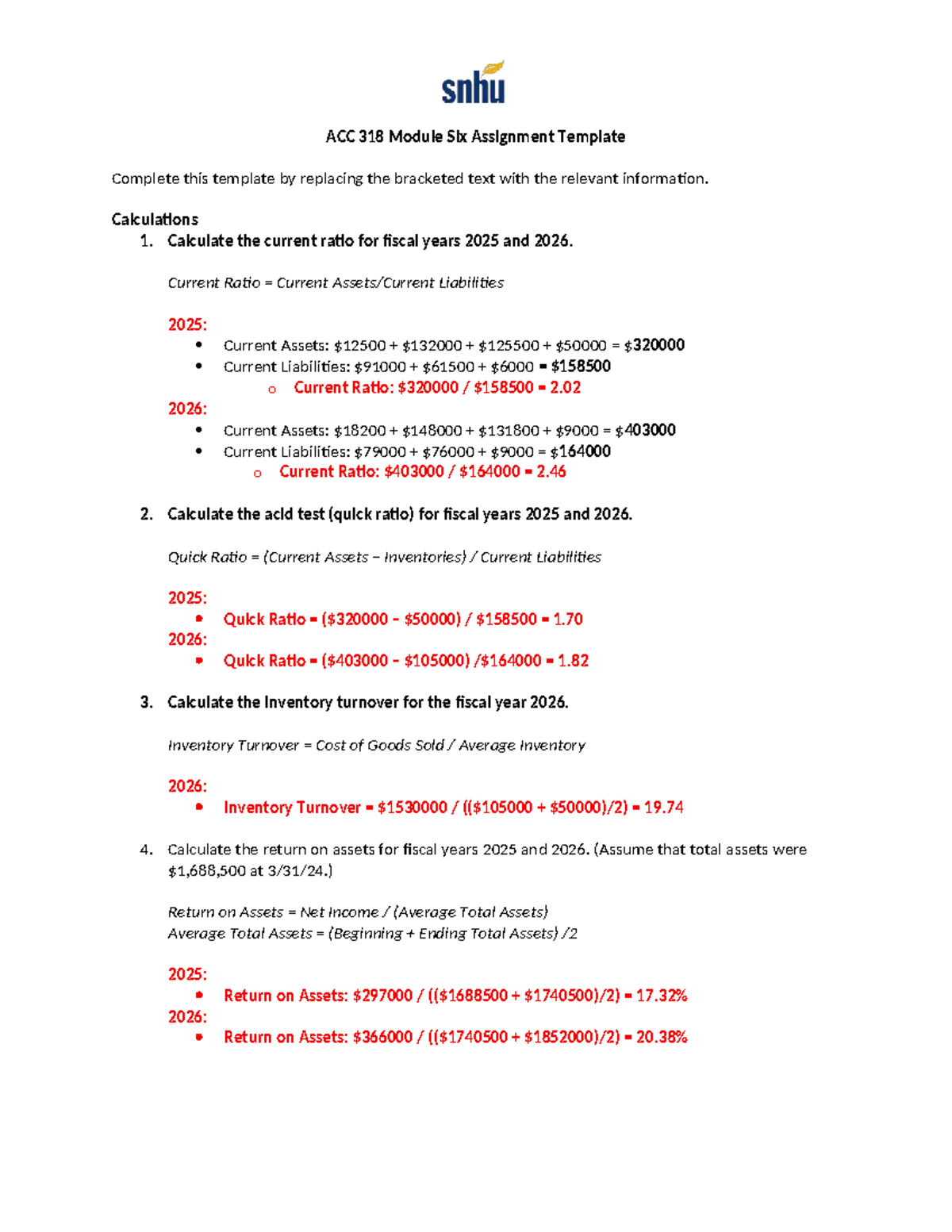 ACC 318 Module Six Financial Ratios & Analysis Assignment - Studocu