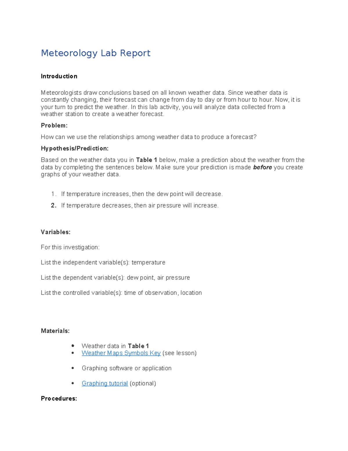 E6 Meteorology Lab Report: Weather Data Analysis and Forecasting - Studocu
