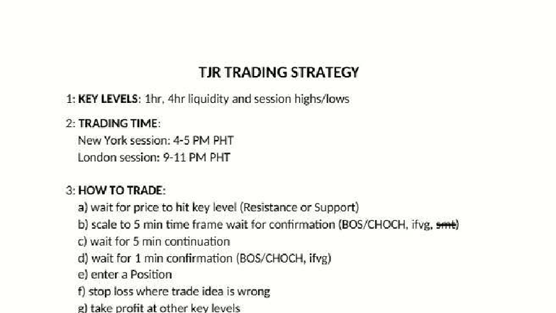 TJR Trading Strategy: Key Levels & Session Timing Guide - Studocu