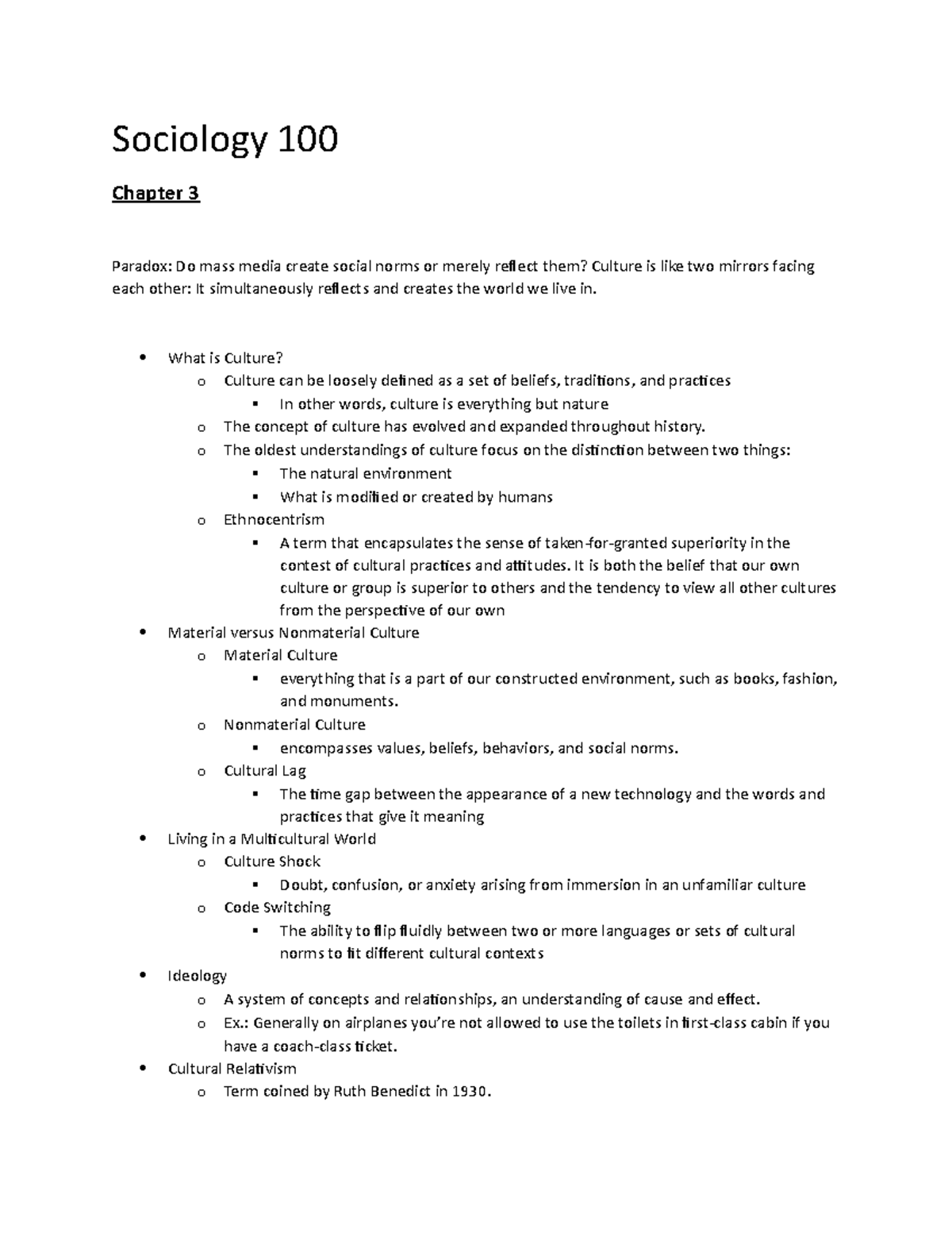 Soci 100 Ch. 3 - Lecture Notes - Sociology 100 Chapter 3 Paradox: Do ...