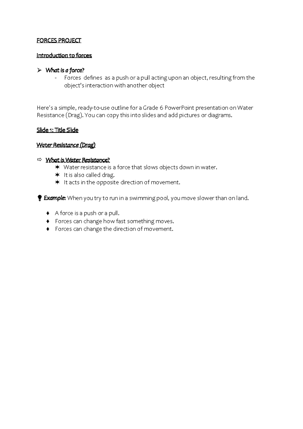 Grade 6 Science Project: Water Resistance (Drag) Overview - Studocu