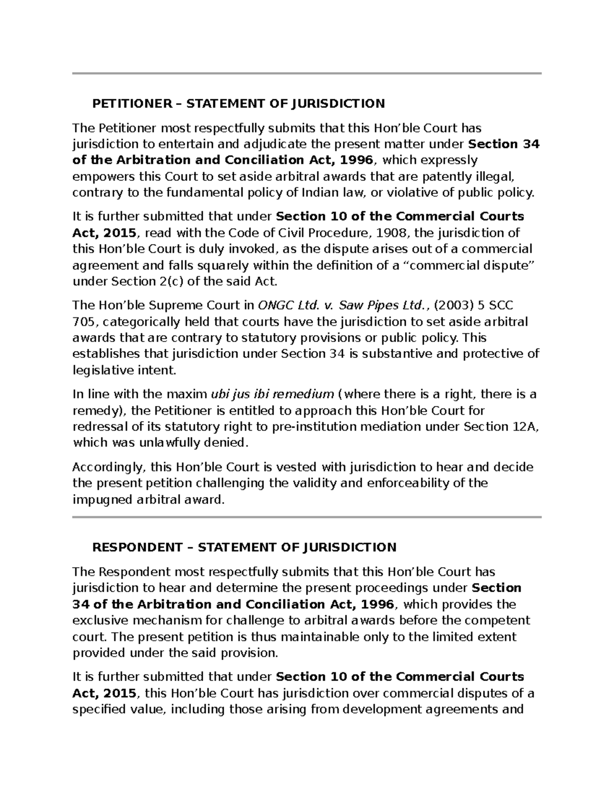 PETITIONER & RESPONDENT STATEMENT OF JURISDICTION - Studocu