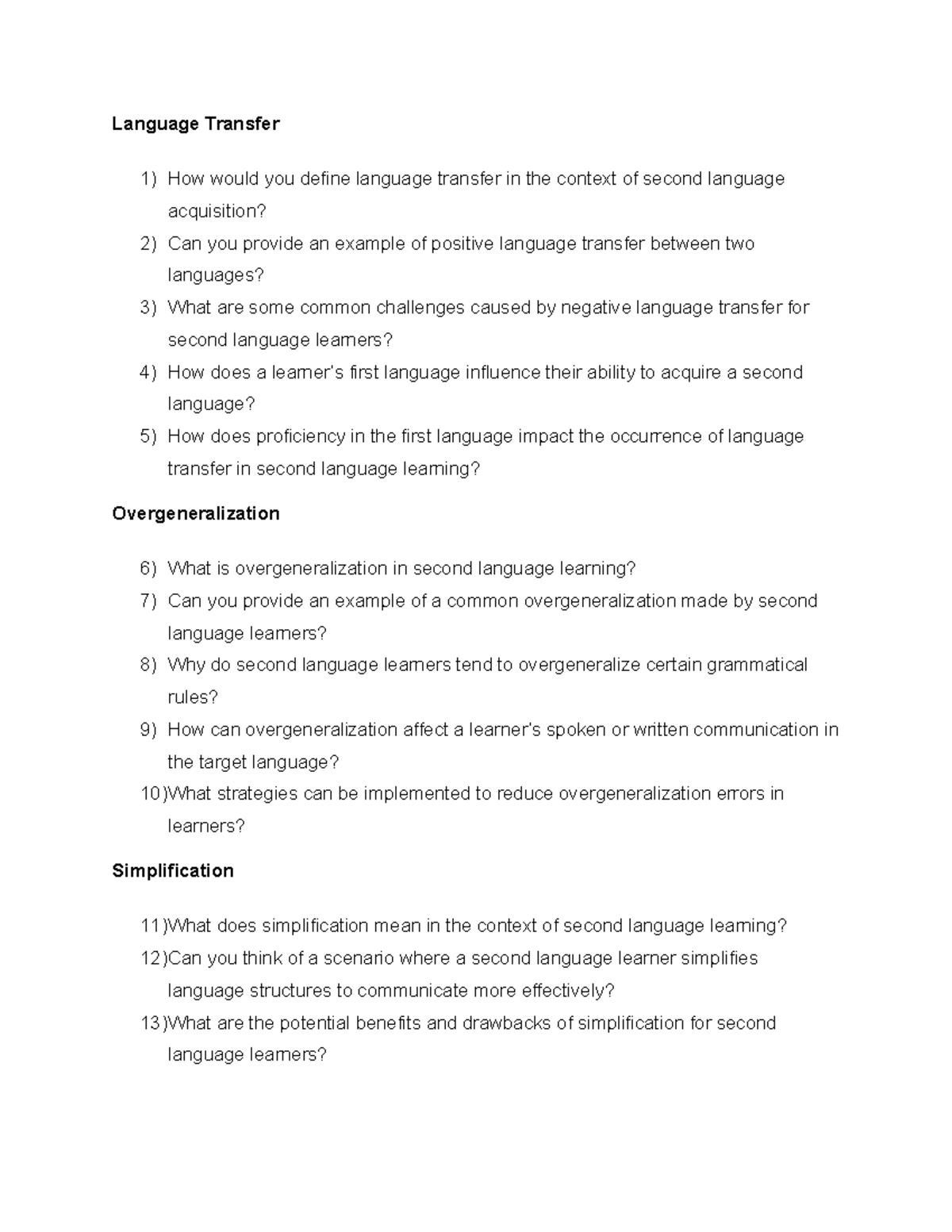 Questionnaire FOR UNIT 4 - Language Transfer 1) How would you define ...