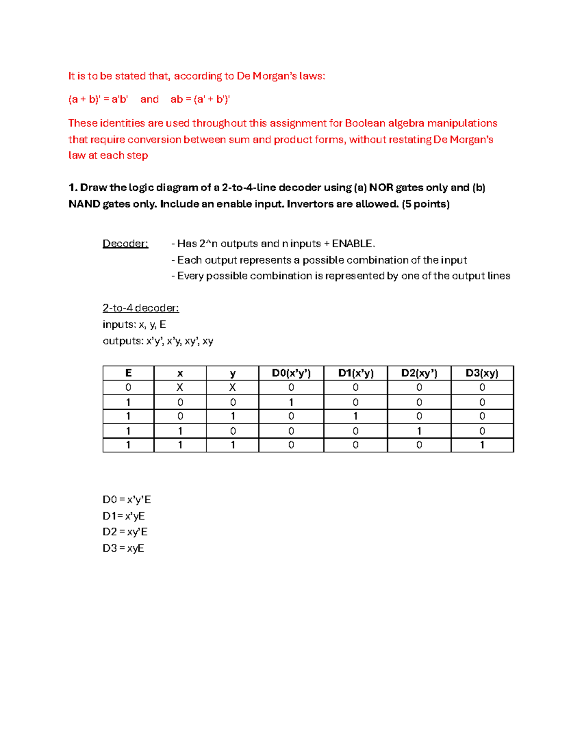 COEN212 Assignment 5: Logic Diagrams and Boolean Functions - Studocu