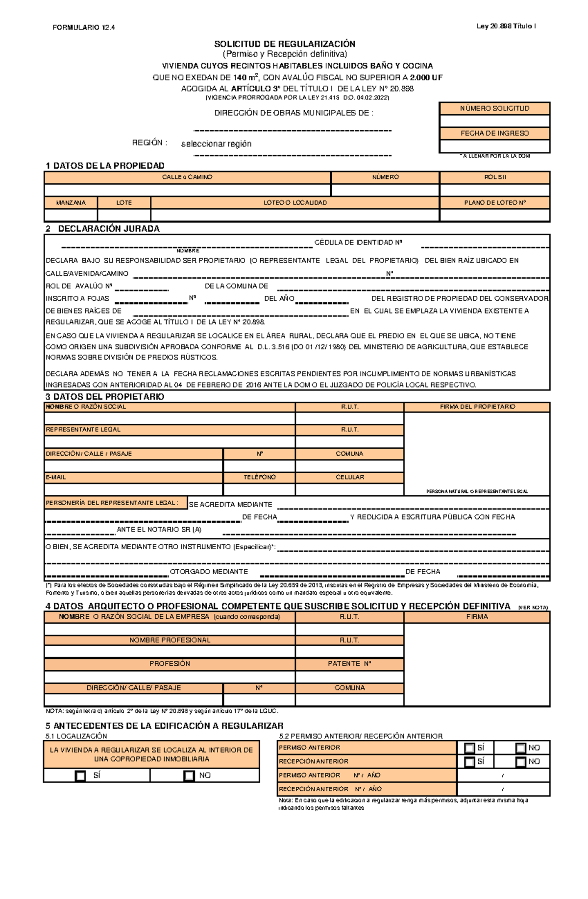 Ley 20.898 Título I - Formulario 12.4 Solicitud de Regularización de ...