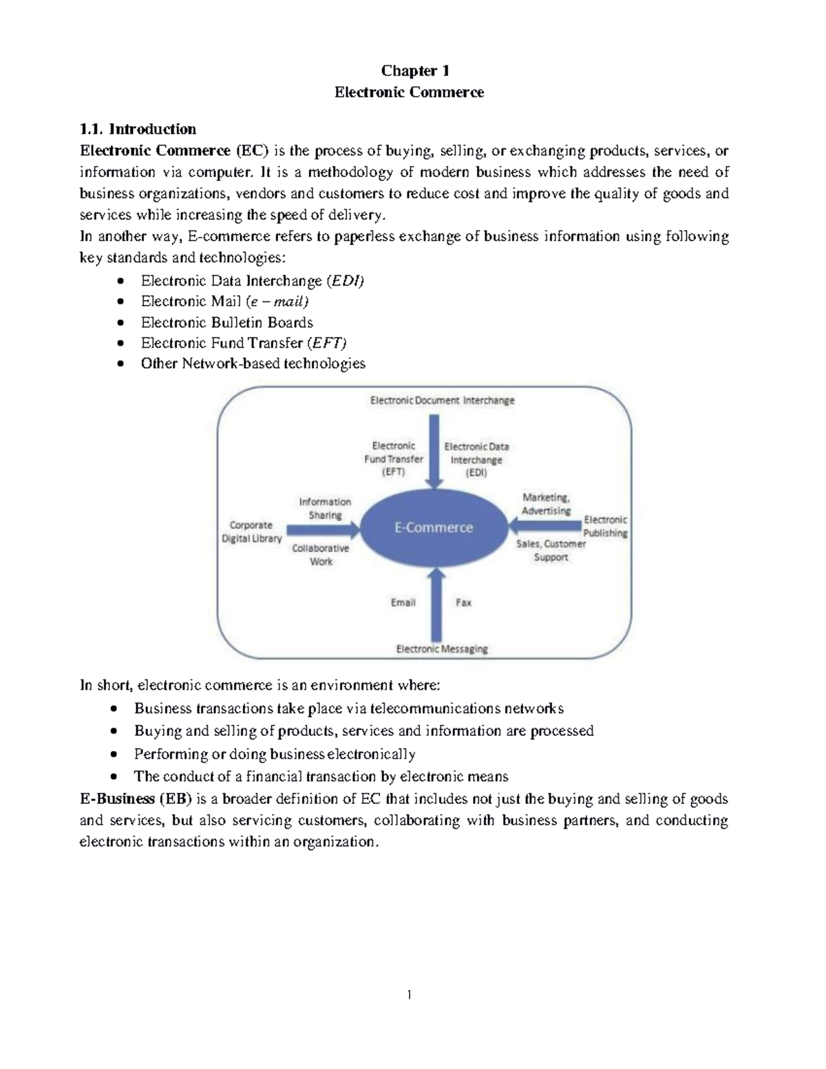 Chapter 1: Introduction to Electronic Commerce (EC) - Studocu