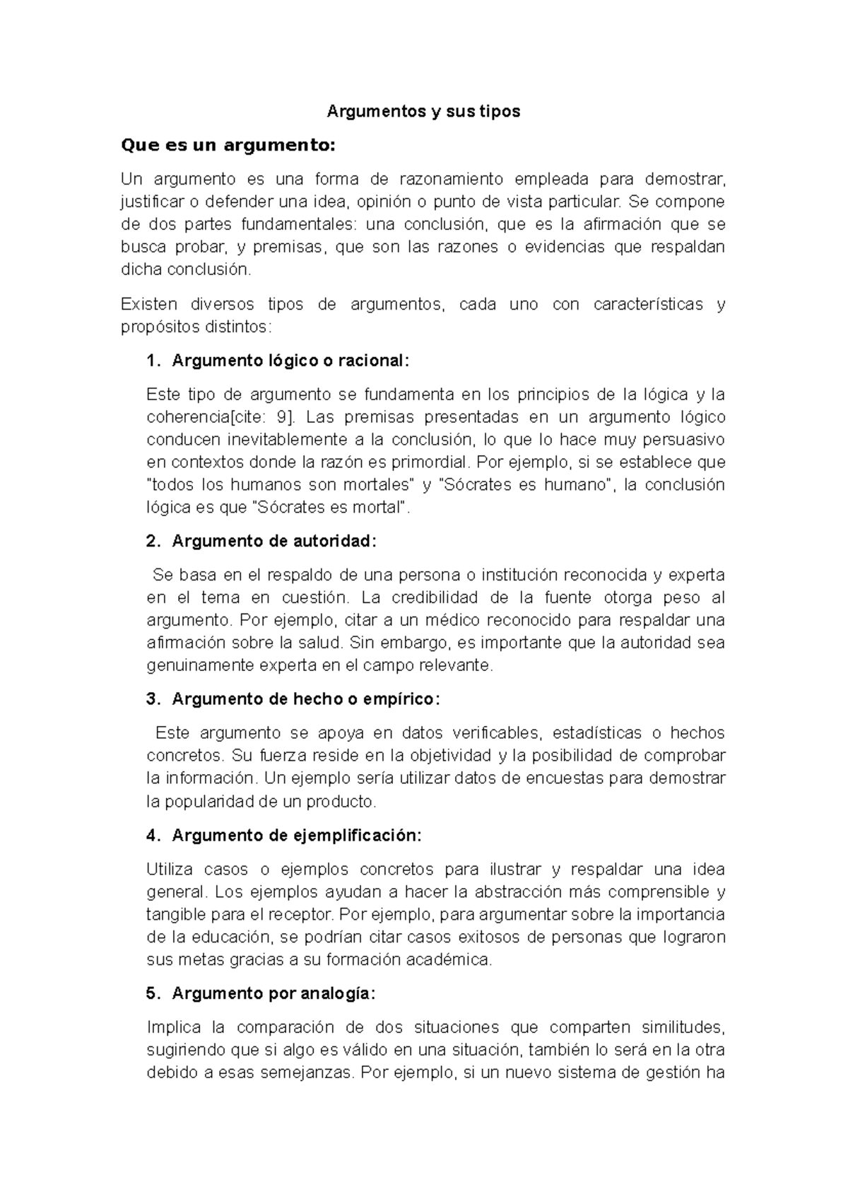Tipos de Argumentos en Lenguaje 2: Definición y Ejemplos - Studocu