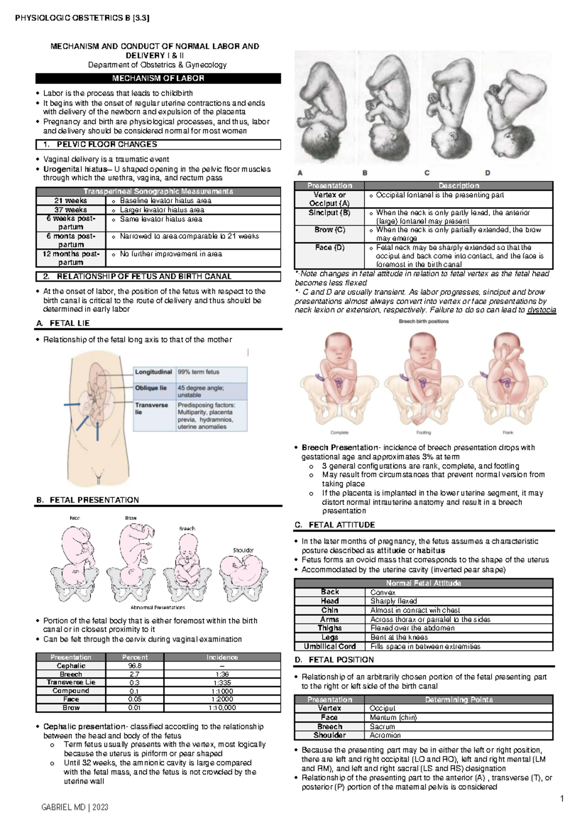 Physio OB [3.3] Mechanism & Conduct of Normal Labor and Delivery - Studocu