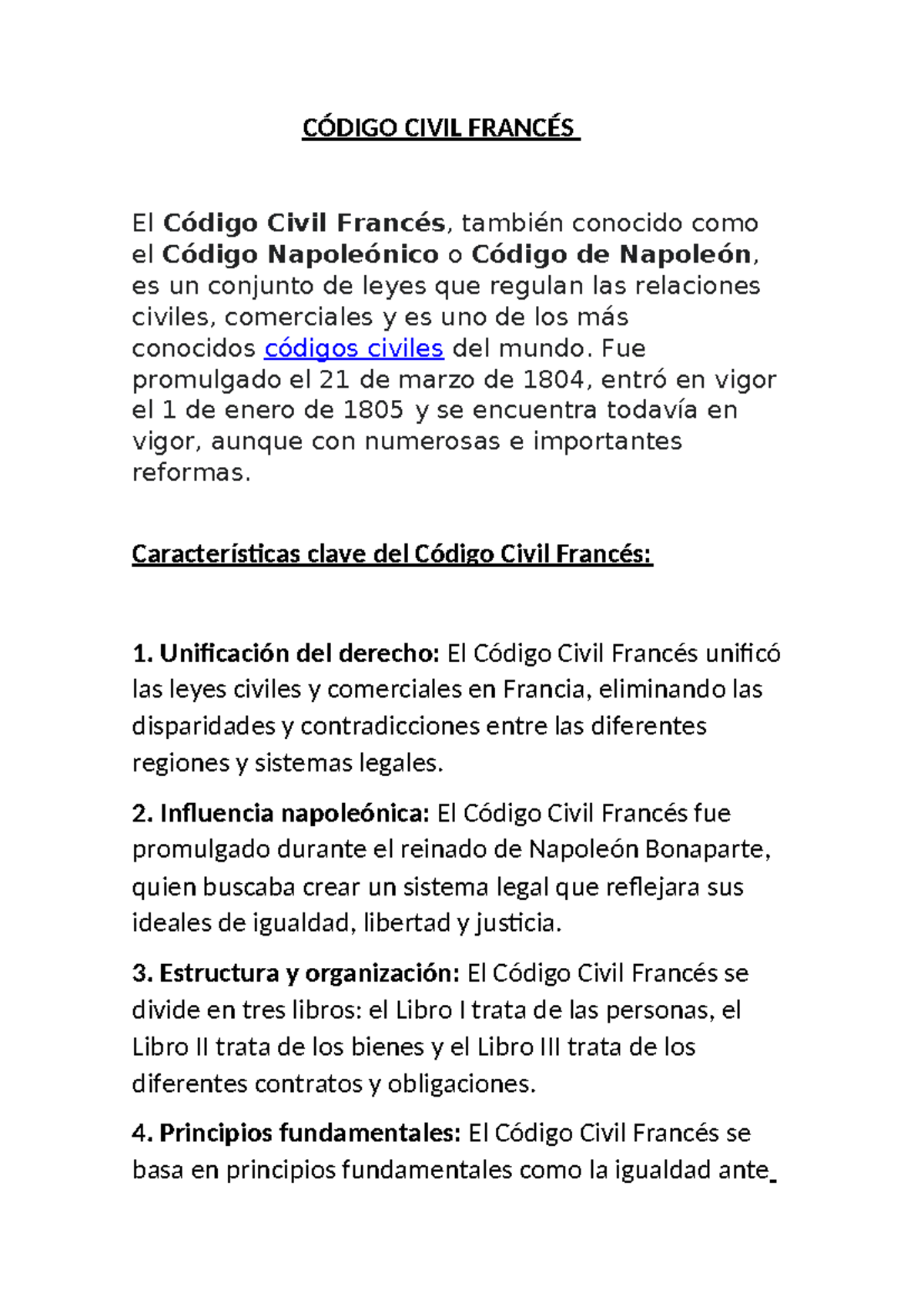 Resumen del Código Civil Francés: Historia y Características básicas ...