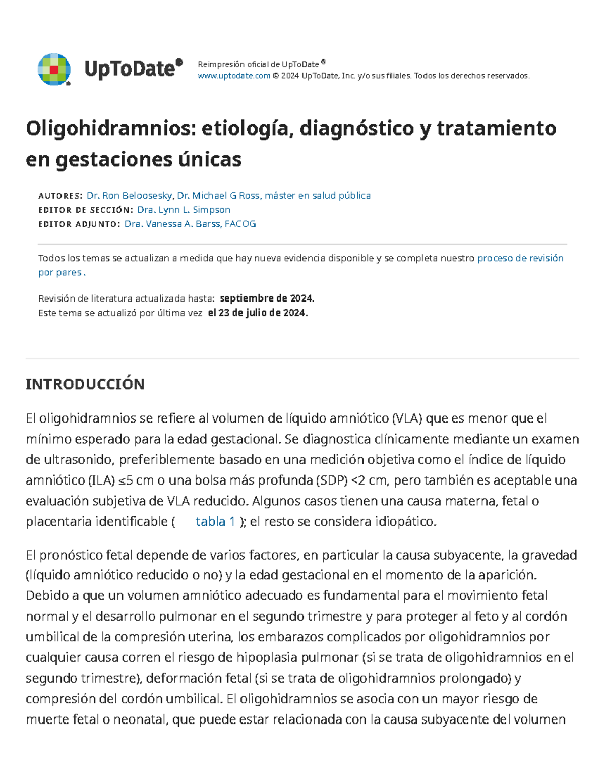 Oligohidramnios: Etiología, Diagnóstico y Tratamiento en Gestaciones ...