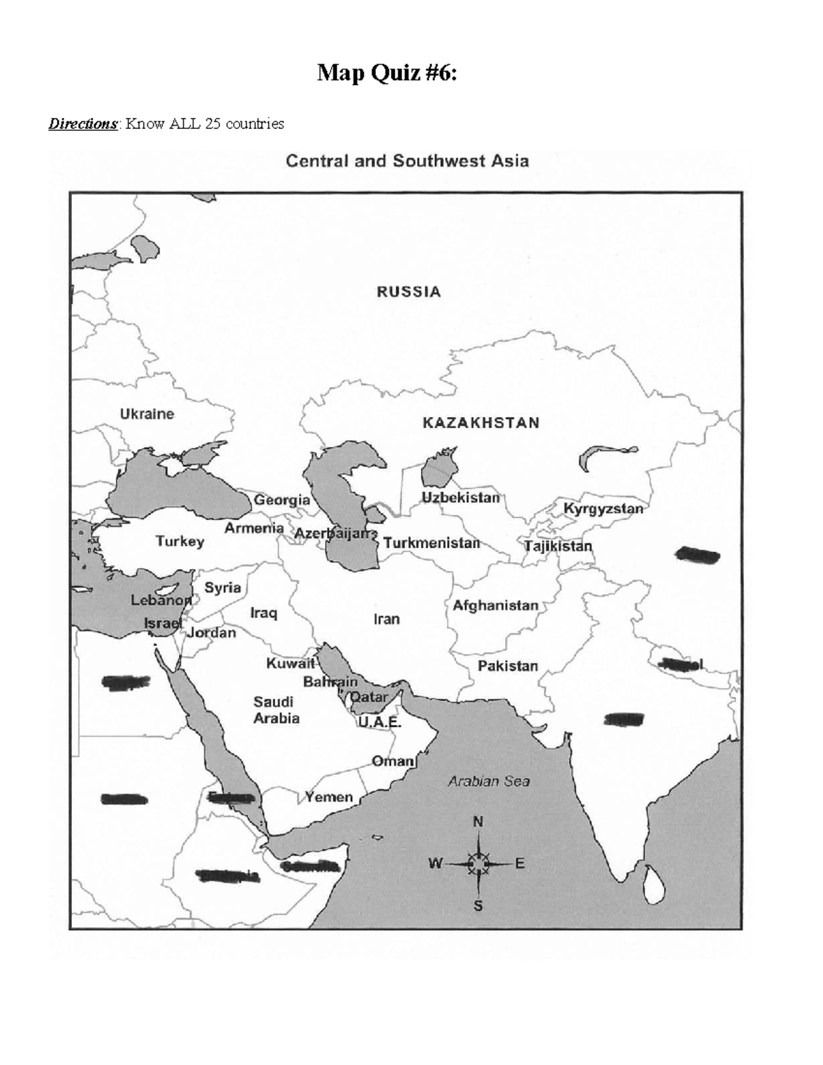 Map Quiz 6 Student Middle East - Map Quiz #6: Directions: Know ALL 25 ...