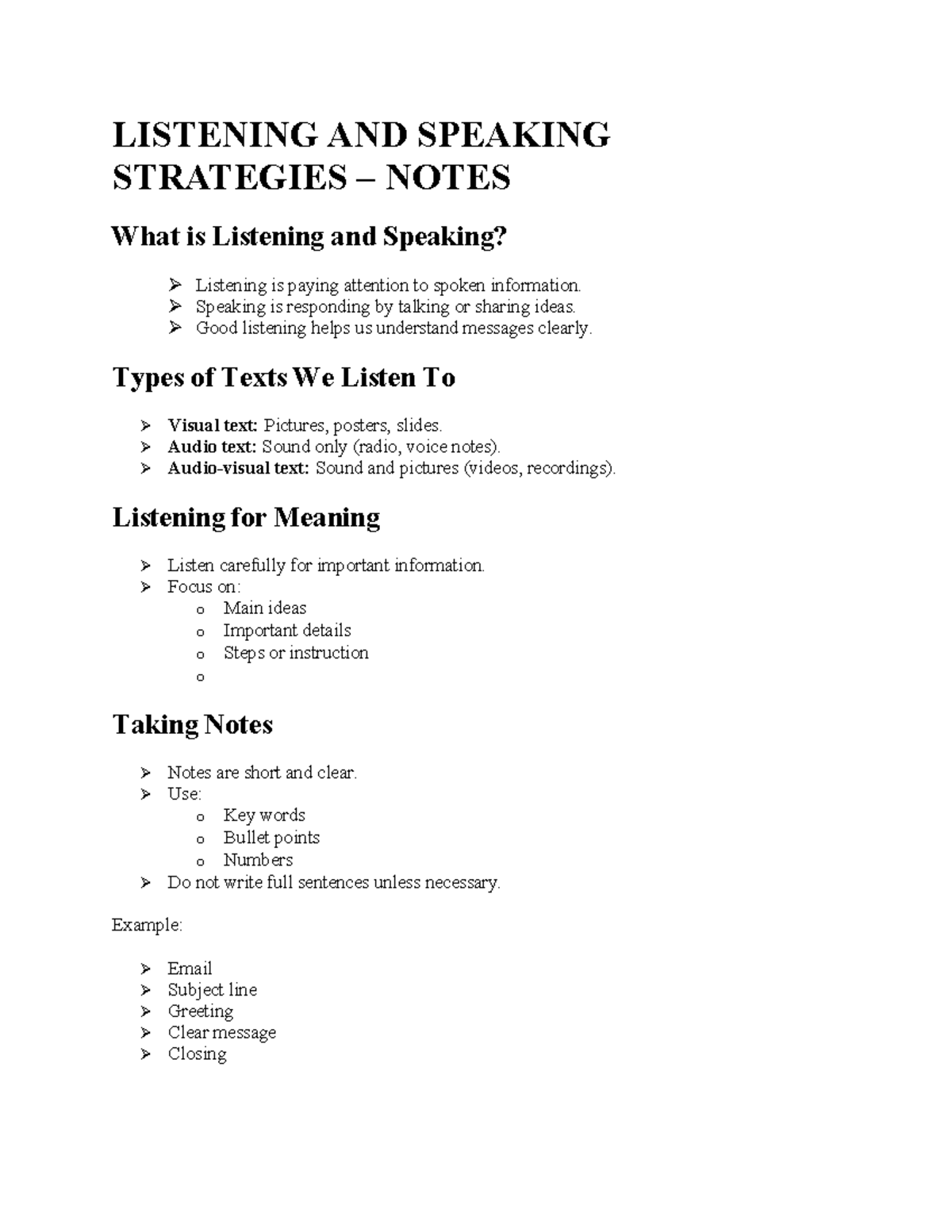 Listening and Speaking Strategies Notes: Key Concepts and Homework ...