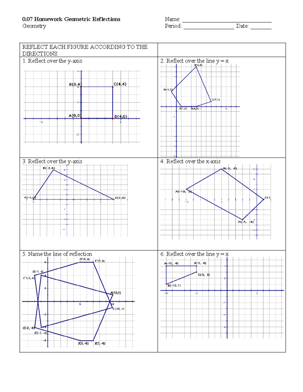 122603 Geometric Reflections - 0 Homework Geometric Reflections Name