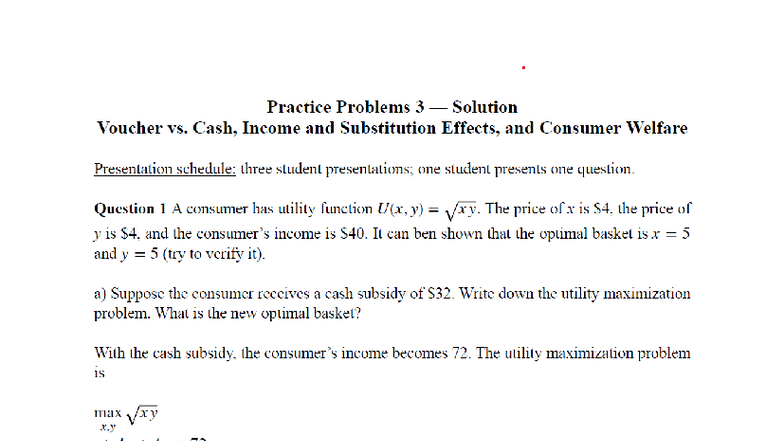 Tutorial 3 Solution: Voucher vs. Cash, Income Effects & Consumer ...