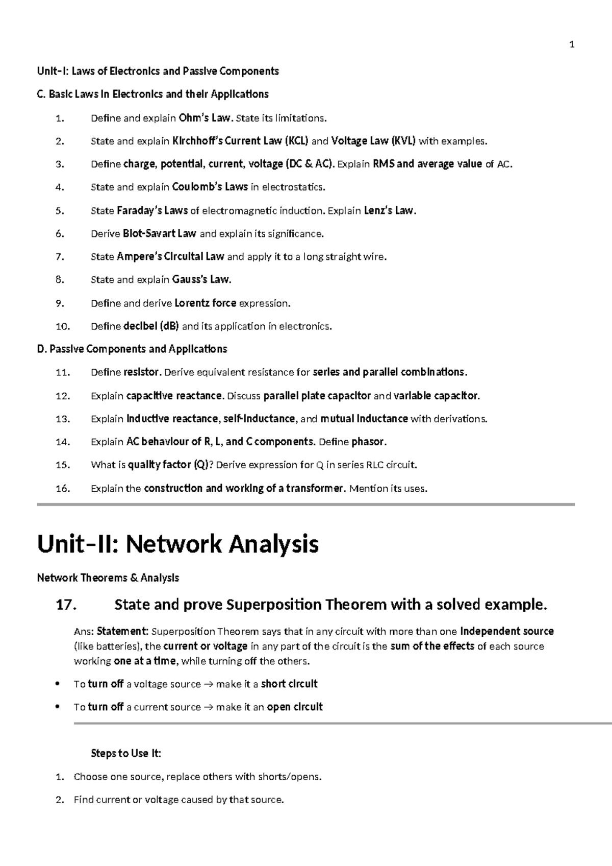 Electronics 101: Laws, Components & Circuit Analysis - Sem 1 Study ...
