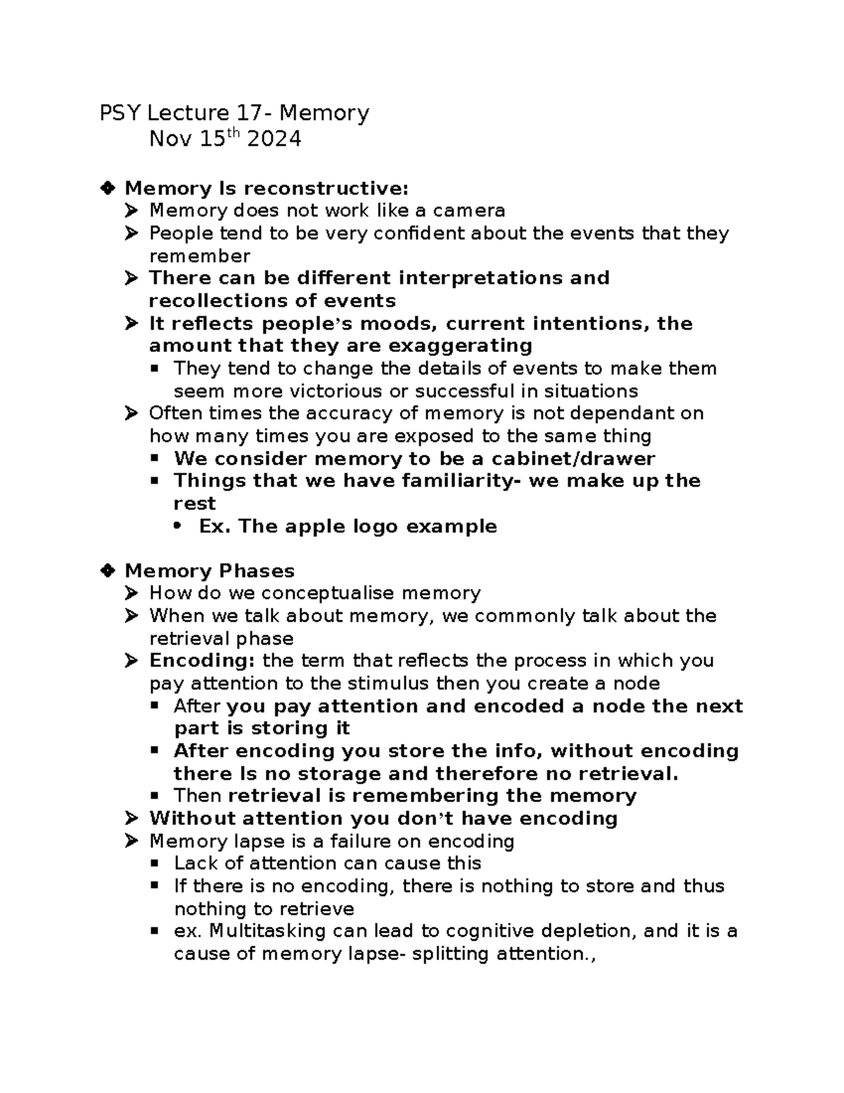 PSY Lecture 17: Understanding Memory as a Reconstructive Process - Studocu