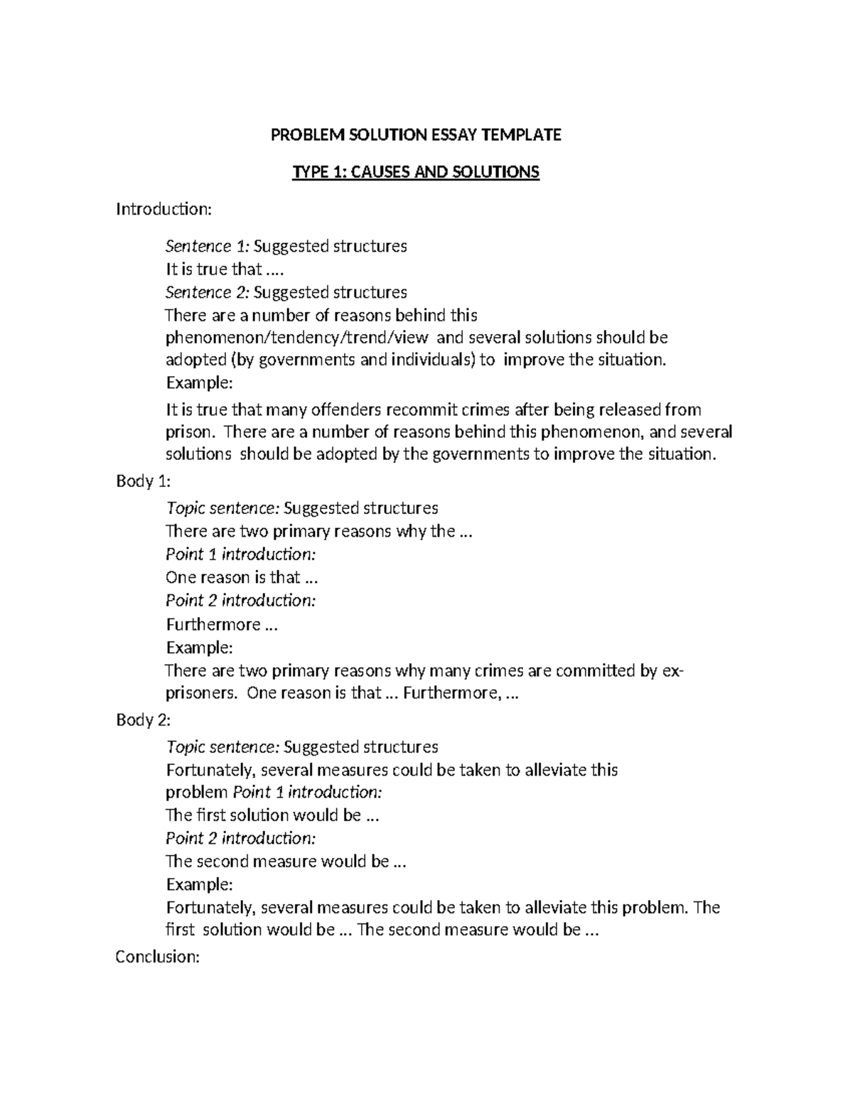 Problem Solution Essay Template: Causes & Solutions Guide - Studocu
