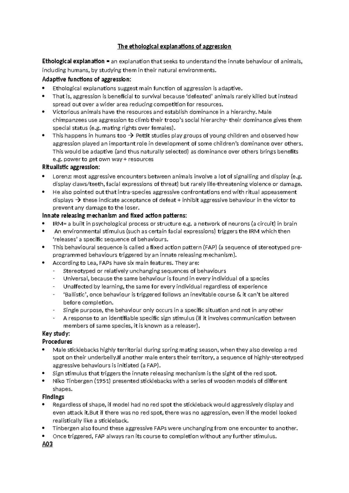 Ethological Perspectives on Aggression: Mechanisms and Functions - Studocu