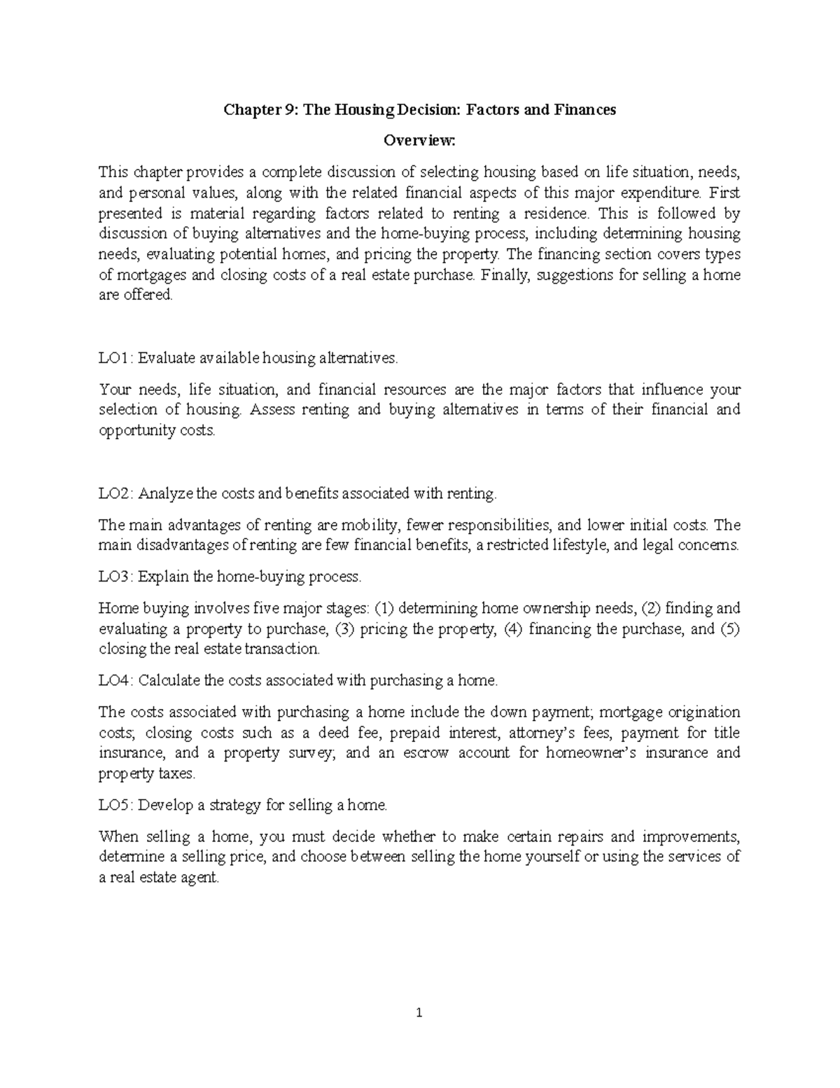 Chapter 9 - The Housing Decision: Factors and Finances Notes - Studocu