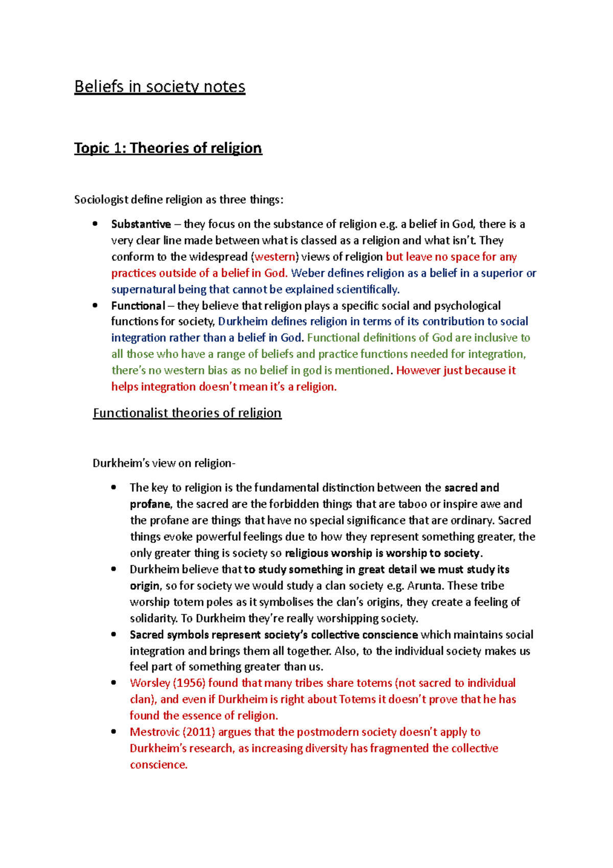 Beliefs in Society: Key Notes for Sociology 101 Final Exam Prep - Studocu