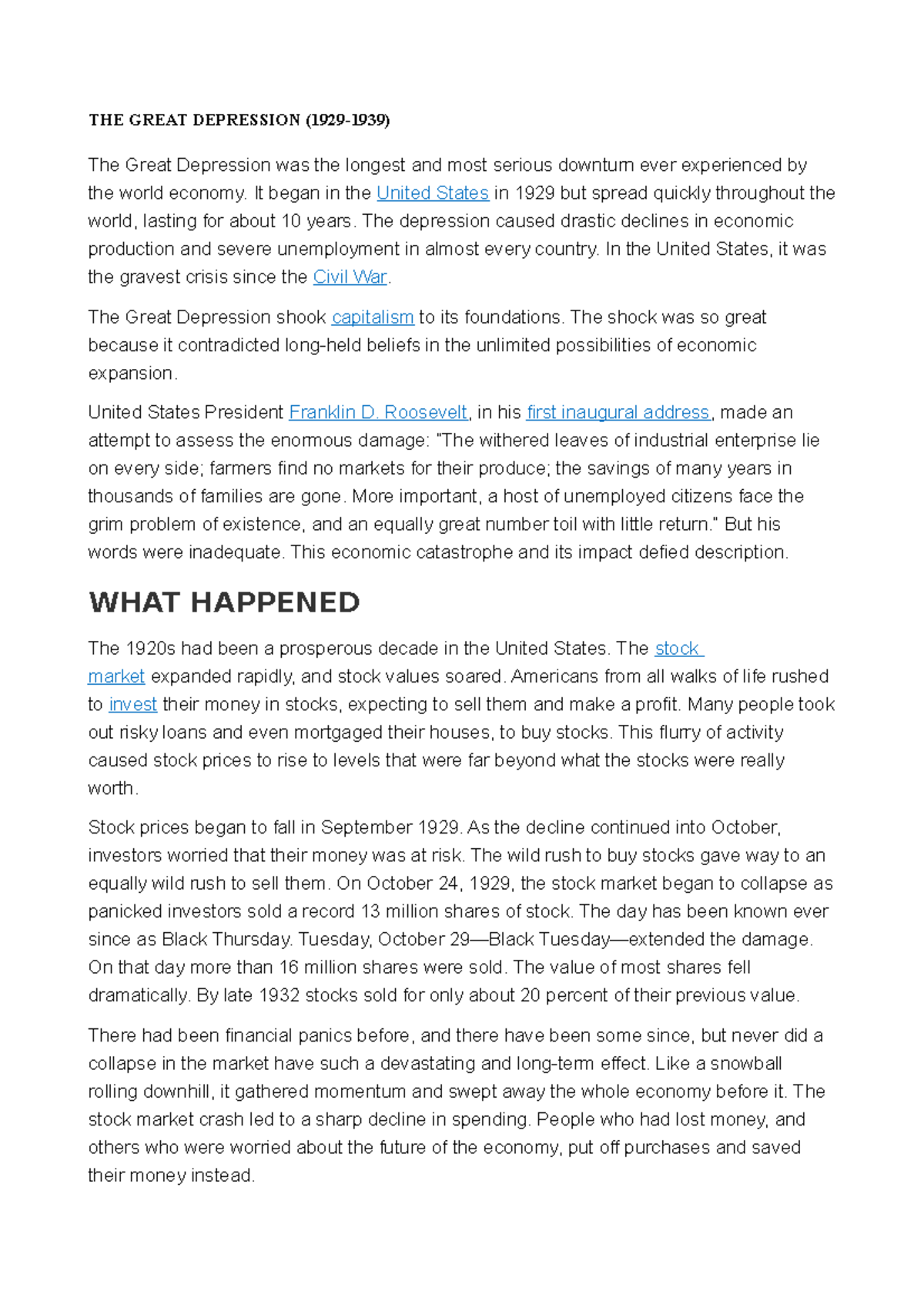 THE Great Depression - THE GREAT DEPRESSION (1929-1939) The Great ...