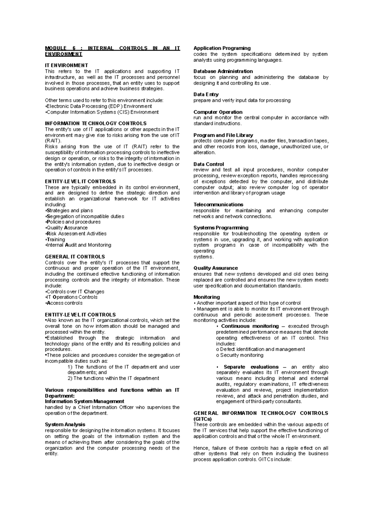 CIS - Module 6-9: IT Internal Controls & Cloud Computing Lecture Notes ...