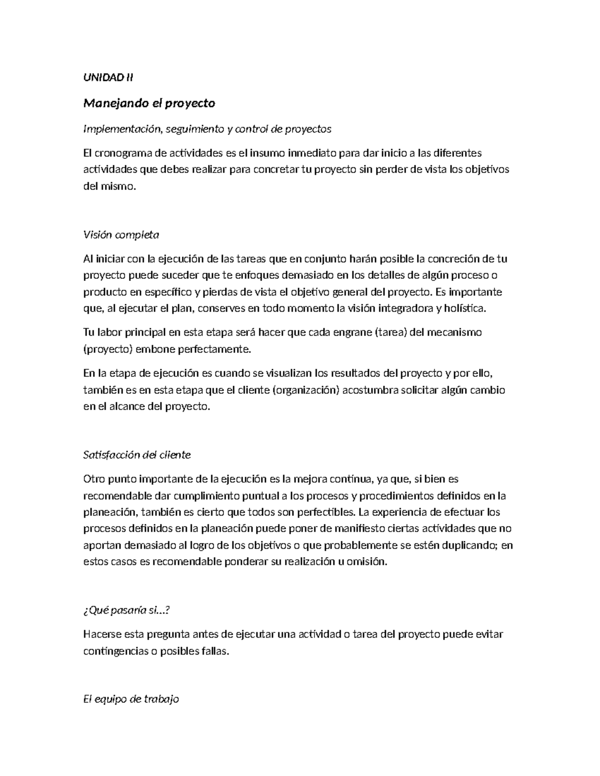 II Apuntes sobre la Ejecución y Control de Proyectos - Studocu