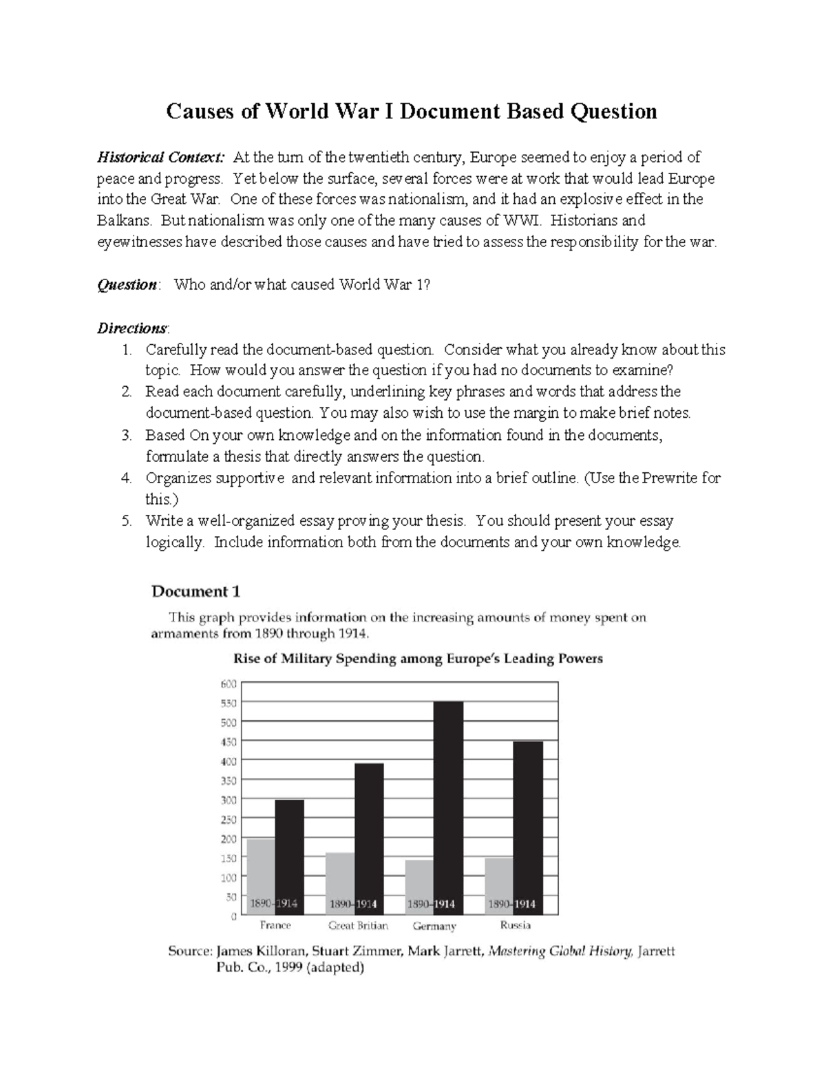 Causes of WWI DBQ: Analyzing Historical Context and Key Factors - Studocu