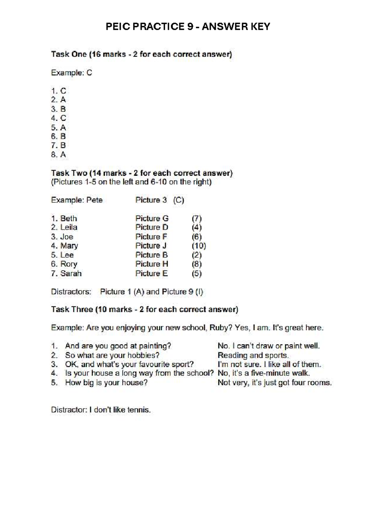 Grade 2 - PEIC Practice 9 Answer Key - Studocu