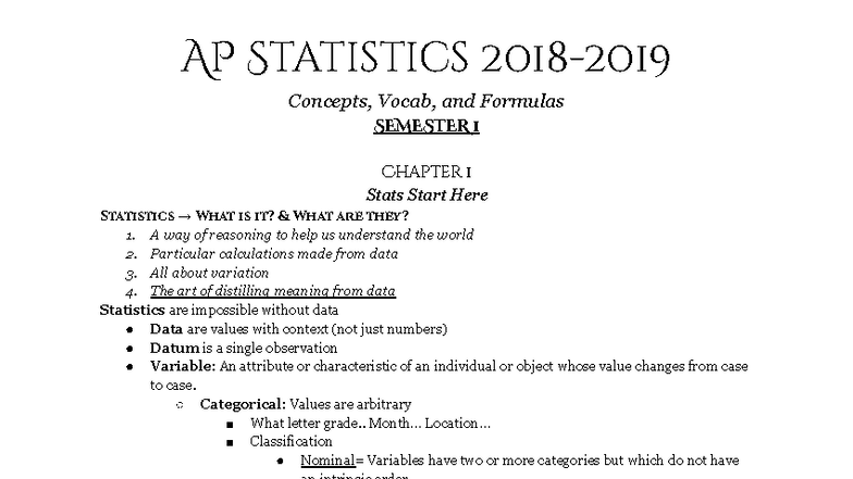 AP Statistics Review Guide: Concepts, Vocab, and Formulas for SEMESTER ...