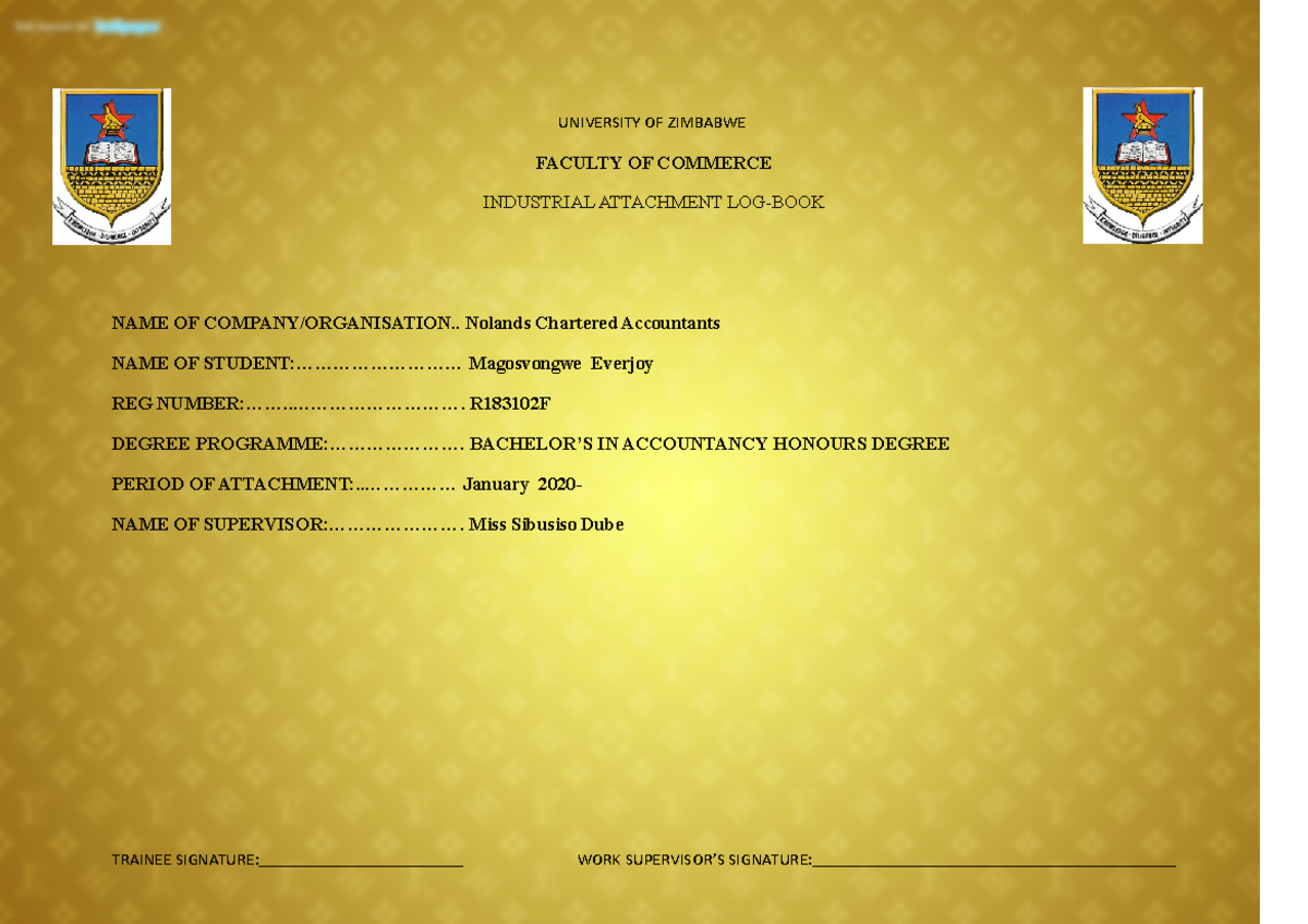 Industrial Attachment Log Book - BACHELOR'S IN ACCOUNTANCY R183102F ...
