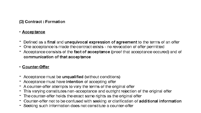 (3) Contract Law: Formation and Acceptance Principles Explained - Studocu