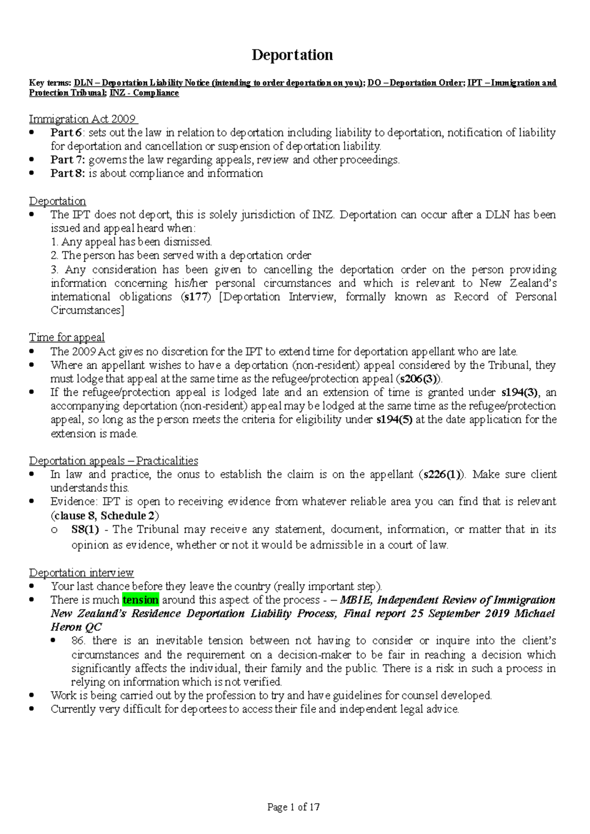 Immigration Law Exam Notes - Deportation Process Overview (LAWS301 ...