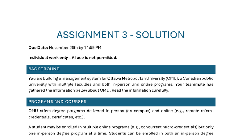 OMU Management System Assignment 3 Solution - Studocu