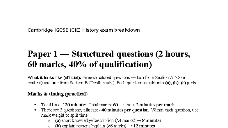 Cambridge IGCSE (CIE) History Exam Breakdown: Paper 1 & 4 Guide - Studocu