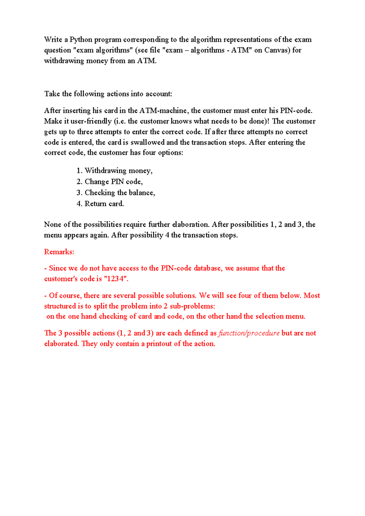 ATM Programming Solution in Python: Code for Money Withdrawal - Studocu