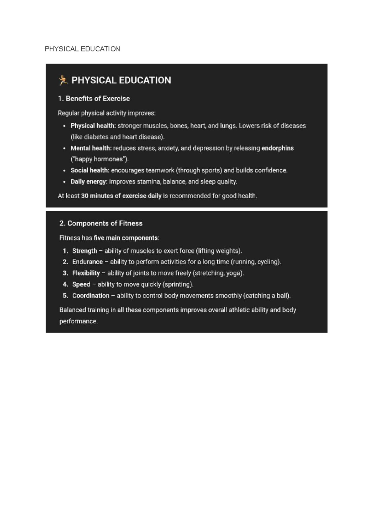 PHYSICAL EDUCATION 1: Benefits & Components of Fitness - Studocu