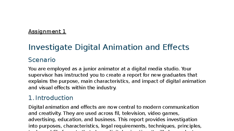 Unit 18 - Assignment 1: Exploring Digital Animation & Effects - Studocu