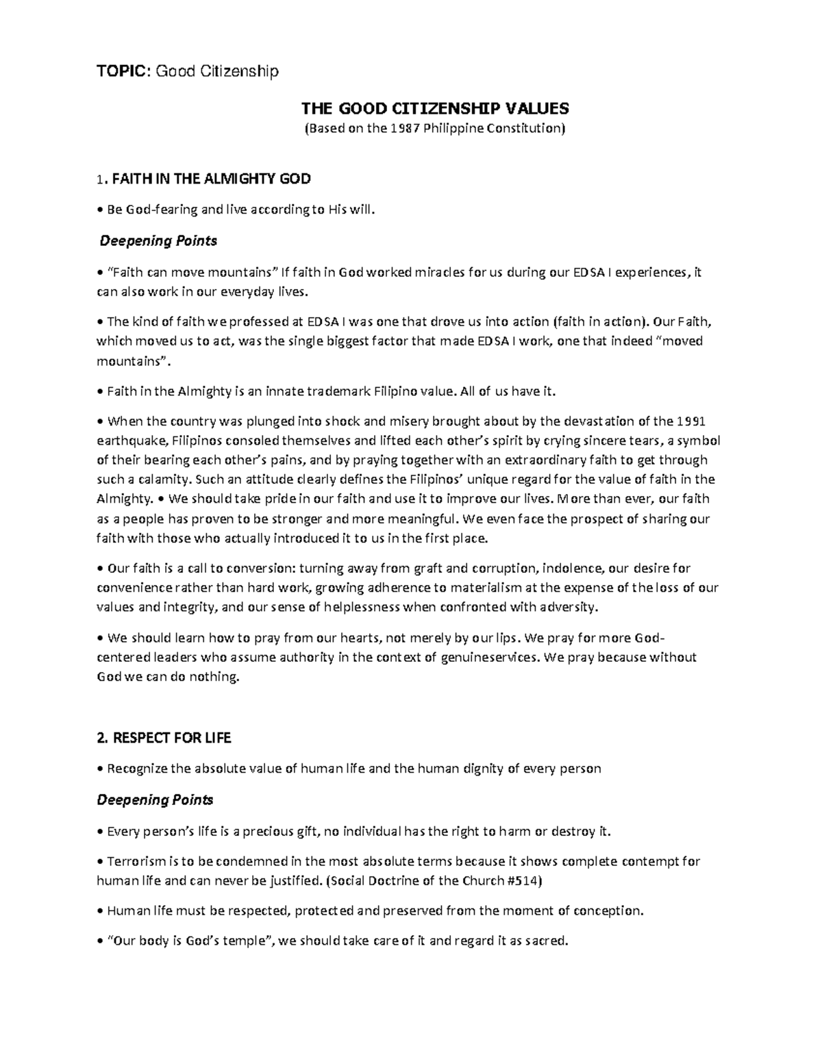 Good Citizenship Values Based on the 1987 Philippine Constitution - Studocu