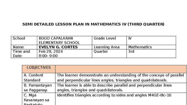 SEMI DETAILED LESSON PLAN IN MATH IV (3RD QUARTER) - Studocu