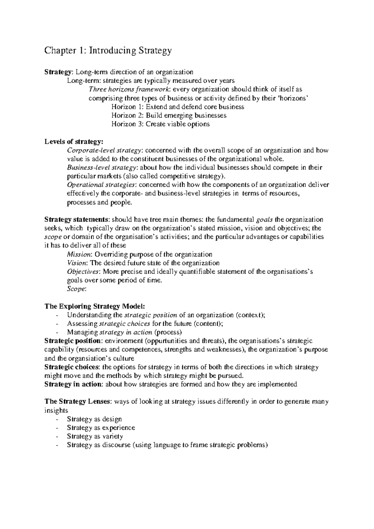 Exploring Strategy Overview: Key Concepts from Chapters 1-10 - Studeersnel