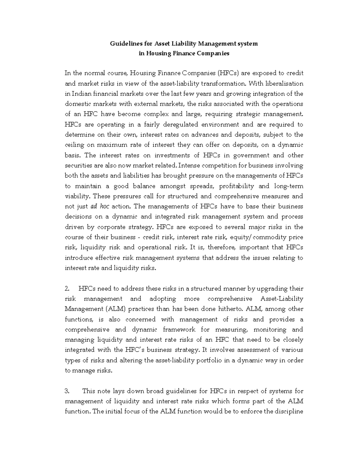 Guidelines for ALM in HFCs: Managing Risks and Strategies - Studocu