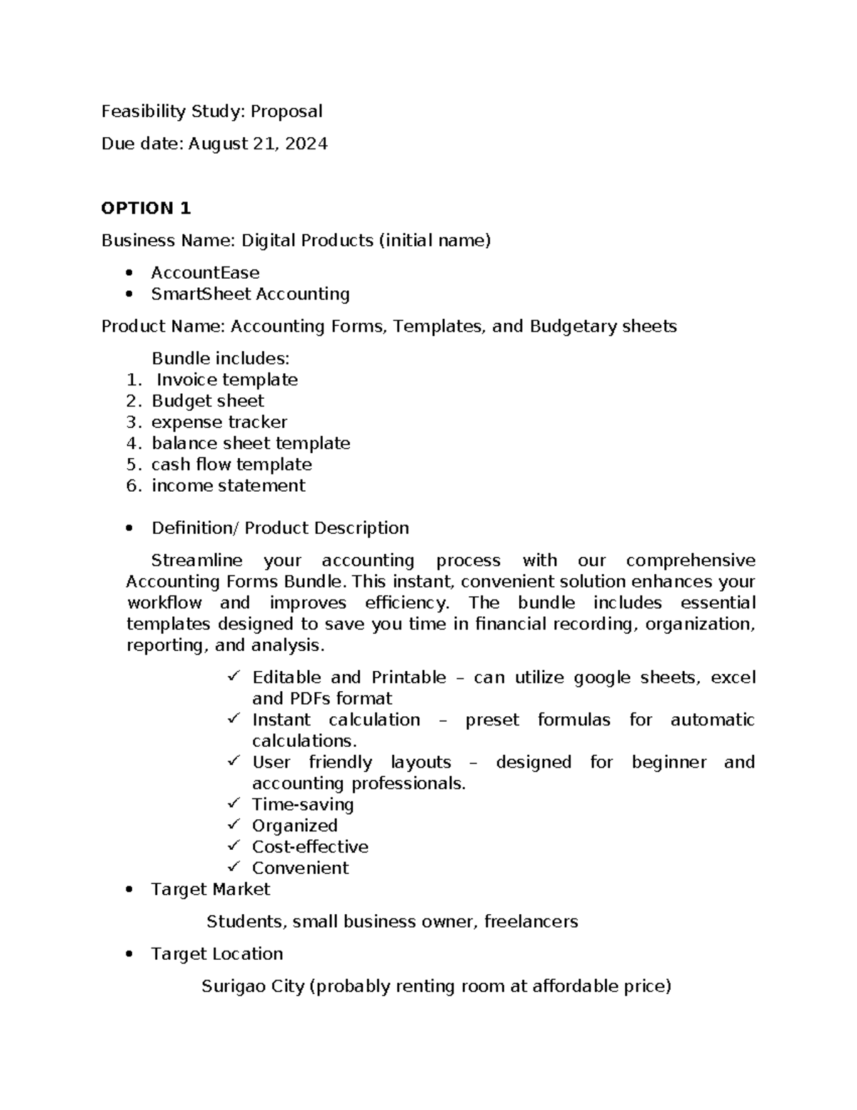 Feasibility Study Proposal for Digital Products Business Plan - Studocu